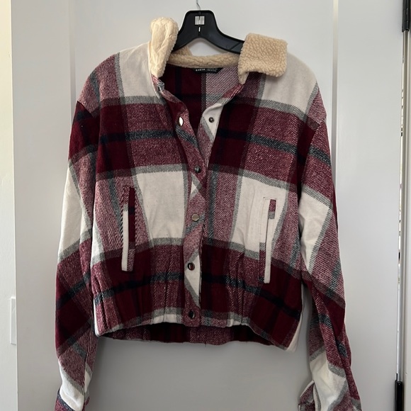 SHEIN | Jackets & Coats | Shein Cropped Flannel Jacket In Maroon | Poshmark